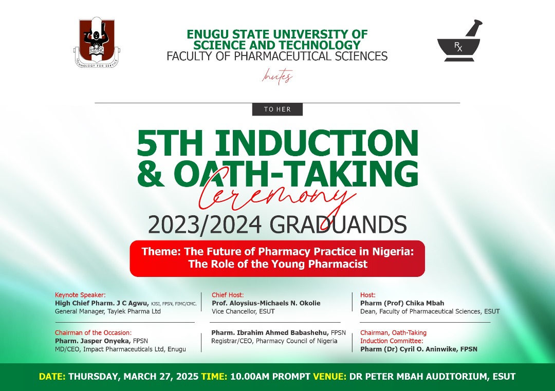 ESUT Pharmacy Holds 5th Induction Ceremony for 63 Graduates on Thursday ...